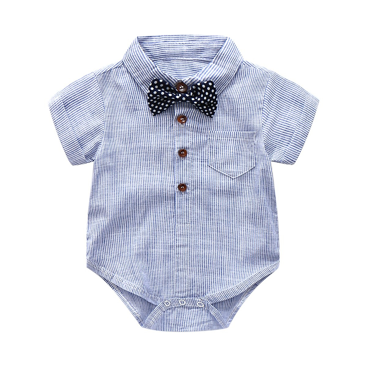 Baby Boys Gentleman Outfits Suits, Infant Blue Shirt+Bib Shorts+Tie+Suspenders Clothing Set,3-6M