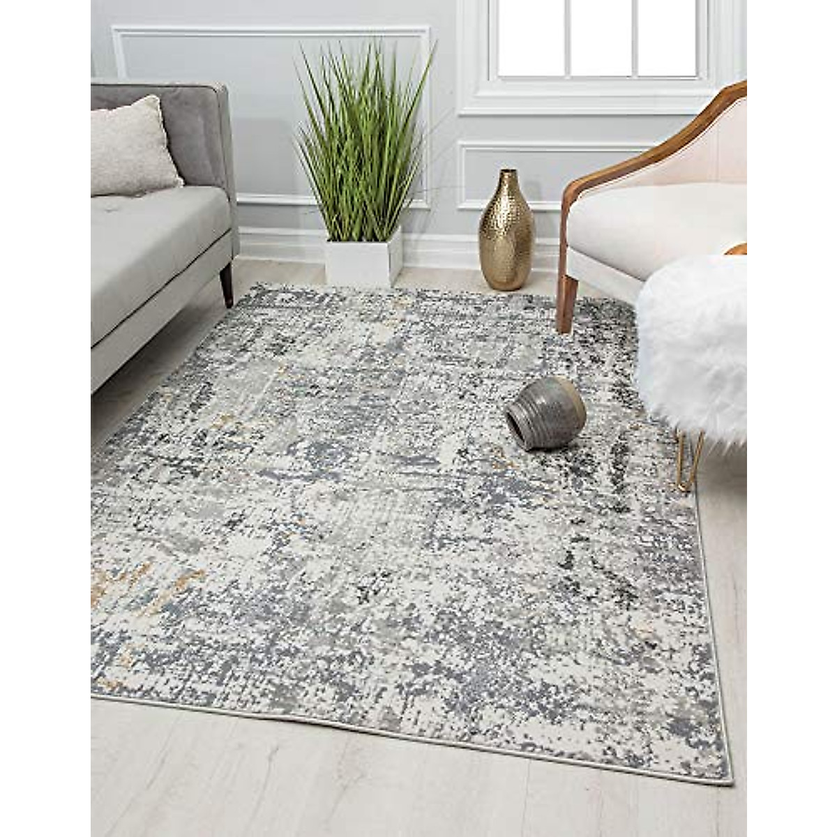 Rugs America Austin AD90A Iron White Abstract Transitional Area Rug 5'3" x 7'0"