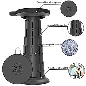 ALEVMOOM Collapsible Stool with Cushion,Camping Stool More Sturdy and Lightweight Telescoping Stool Portable Stool Telescopic Stool for Hiking BBQ with Carry Bag&Carabiner Max Load 550lb