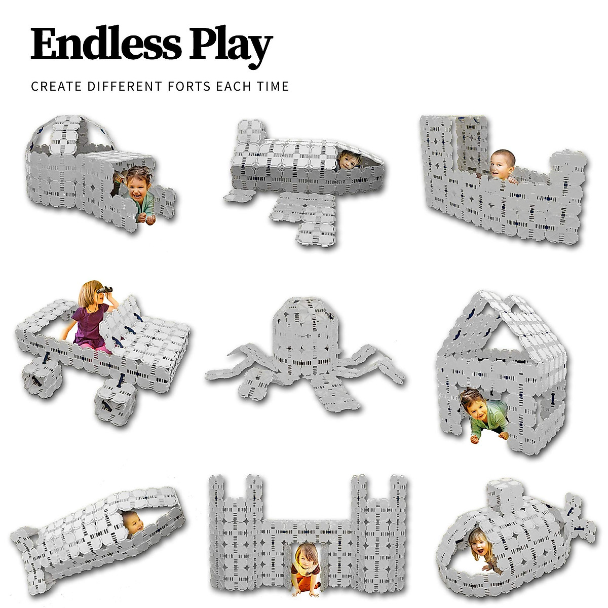 Fort Boards: Fort Building Kit | Jumbo Blocks - Kids Building Toys | 90 Piece Set: Gray