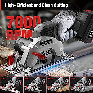 Mini Circular Saw, Brushless Circular Saw with 4.0Ah Battery & Charger, 7000RPM, Max Cutting Depth 1 1/5"(45°), 2 1/10"(90°), Lightweight Circular Saw for Metal, Wood, Drywall, Plastic, Tile, S721-1