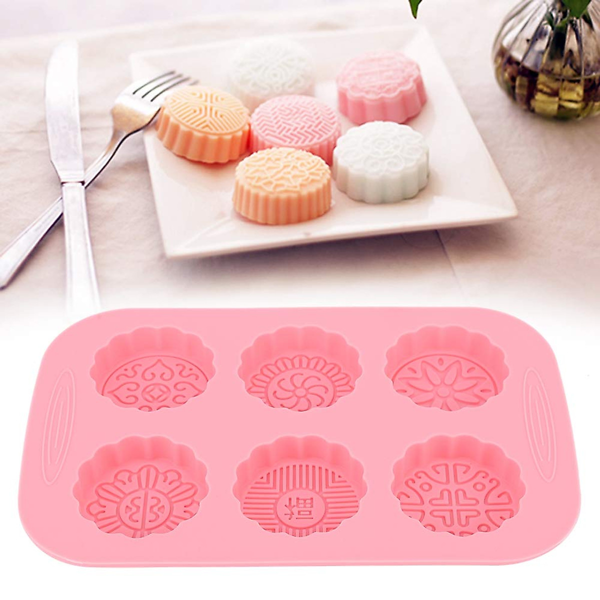 Mooncake Mold, 6 Slots Mooncake Mold, Food Grade Silicone for Cookies Make Good Looking Moon Cakes