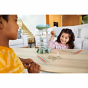 Mattel Games KerPlunk Jurassic World Dominion Kids & Family Game with Velociraptor Dinosaurs, Tower, Sticks, Die & Stickers