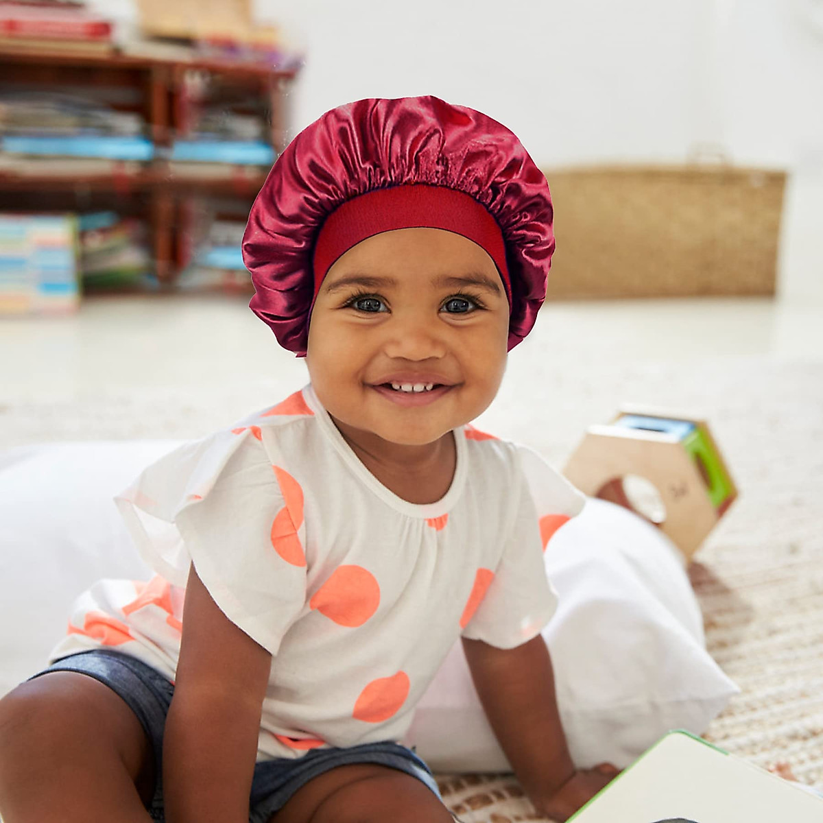 LADES Kids Hair Satin Bonnet for Sleeping, 3 Pieces Soft Toddler Satin Bonnet Sleeping Cap for Girls Curly Hair Gifts Multicolored