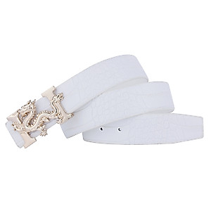 ALAKA Letter H Dragon Buckle Alligator Pattern Leather Mens Belt (White), Length 110cm * Width 3.8cm (L43.3'' * W1.5'')