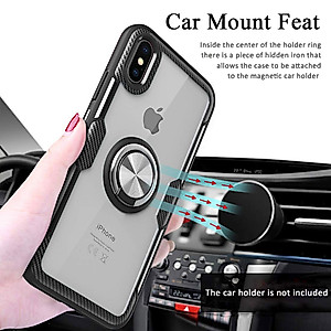 MOVOYEE Design for iPhone XR Case Thin,iPhone XR Cases Clear iPhone XR Case Transparent,iPhone XR Case Stand Magnetic Ring Shockproof Silicone Hard Back Cover Case for Apple iPhone XR 6.1 Inch Black