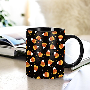 Whaline Halloween Mug 12oz Candy Corn Coffee Mug Candy Corn Black Ceramic Drinking Mugs Halloween Party Cups for Home School Office Table Centerpieces Housewarming Gift