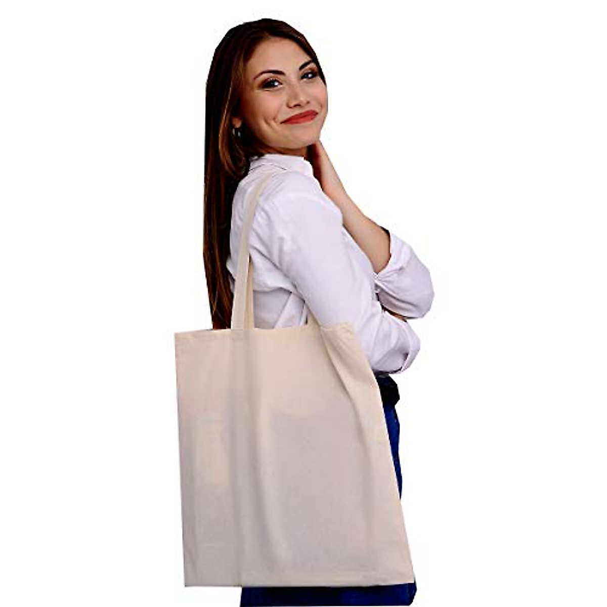 12 Pack Canvas Tote Bags Bulk Plain Fabric for Crafts, DIY, Vinyl, Shopping, Groceries (Natural Color, 15x16)