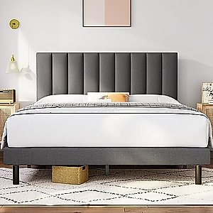 Molblly Dark Gray Full Bed Frame Platform with Headboard Slats