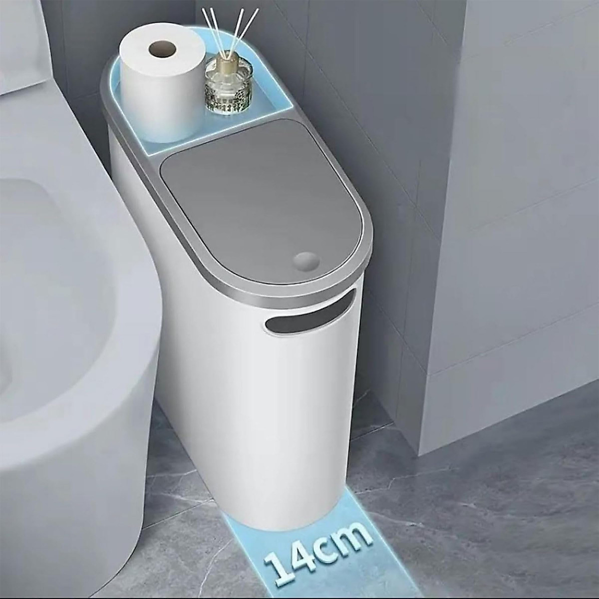 Bathroom Trash Cans with Lid 2.7 Gallon Ultra-Thin Trash can Wastebasket,Push-on Trash can with lid, Plastic Narrow White Trash Bin, Automatic Plastic Trash Bin for Living Room Bedroom Office Kitchen