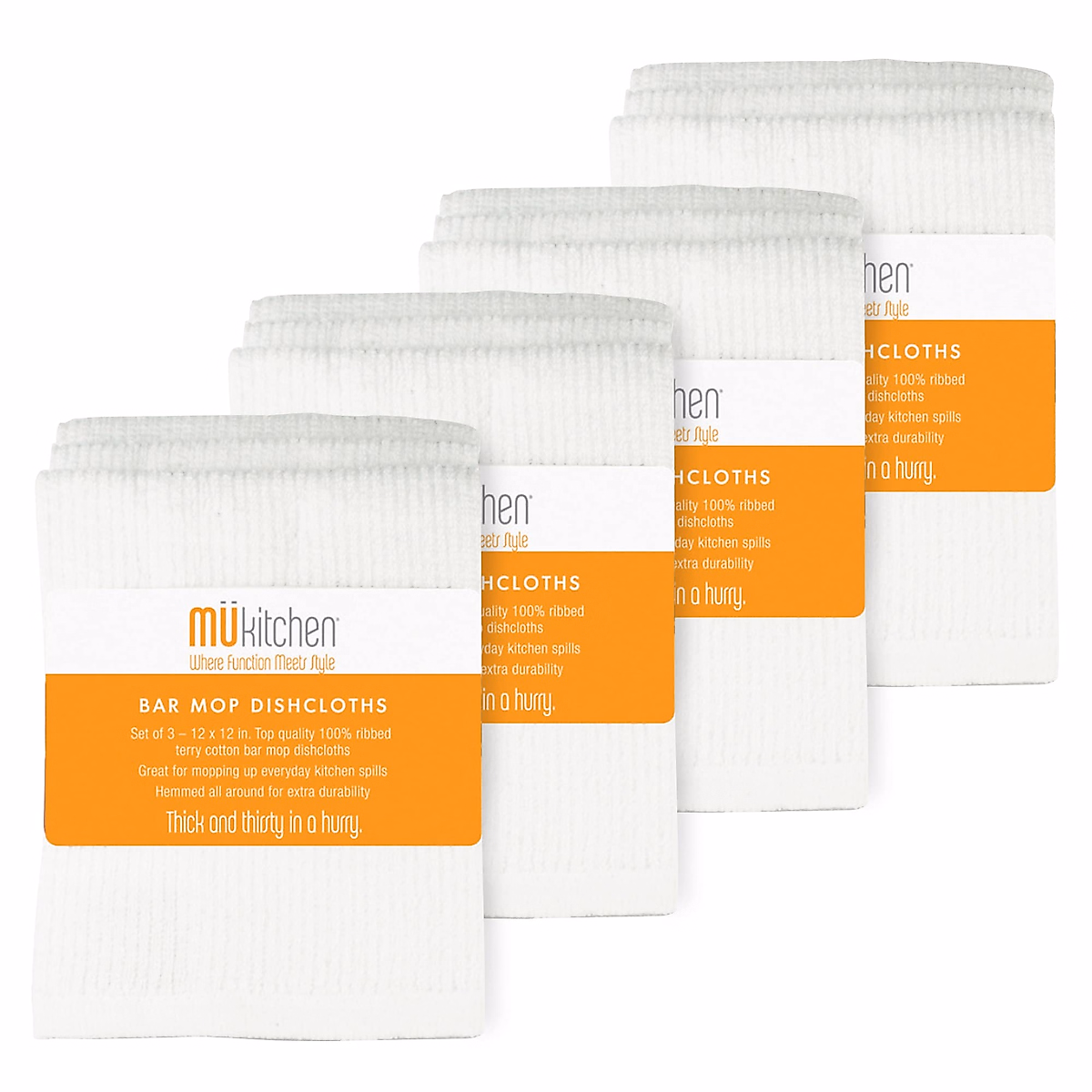 MU kitchen | Bar Mop Cloth is 100% Quality Terry Cotton | Kitchen Dish Cloths for Cleaning & Drying Surfaces | Machine Washable & Reusable | Set of 12