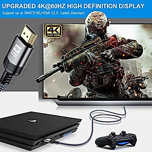 HDMI Cable 15 feet [4K@60Hz, 1080P@144Hz], sweguard 4K HDMI 2.0 Cable High Speed 18Gbps Gold Plated Nylon Braided Supports HDR,HDCP 2.2, 2160P,3D,ARC for Roku TV PS5 PS4 Xbox HDTV Blu-ray&Monitor-Grey
