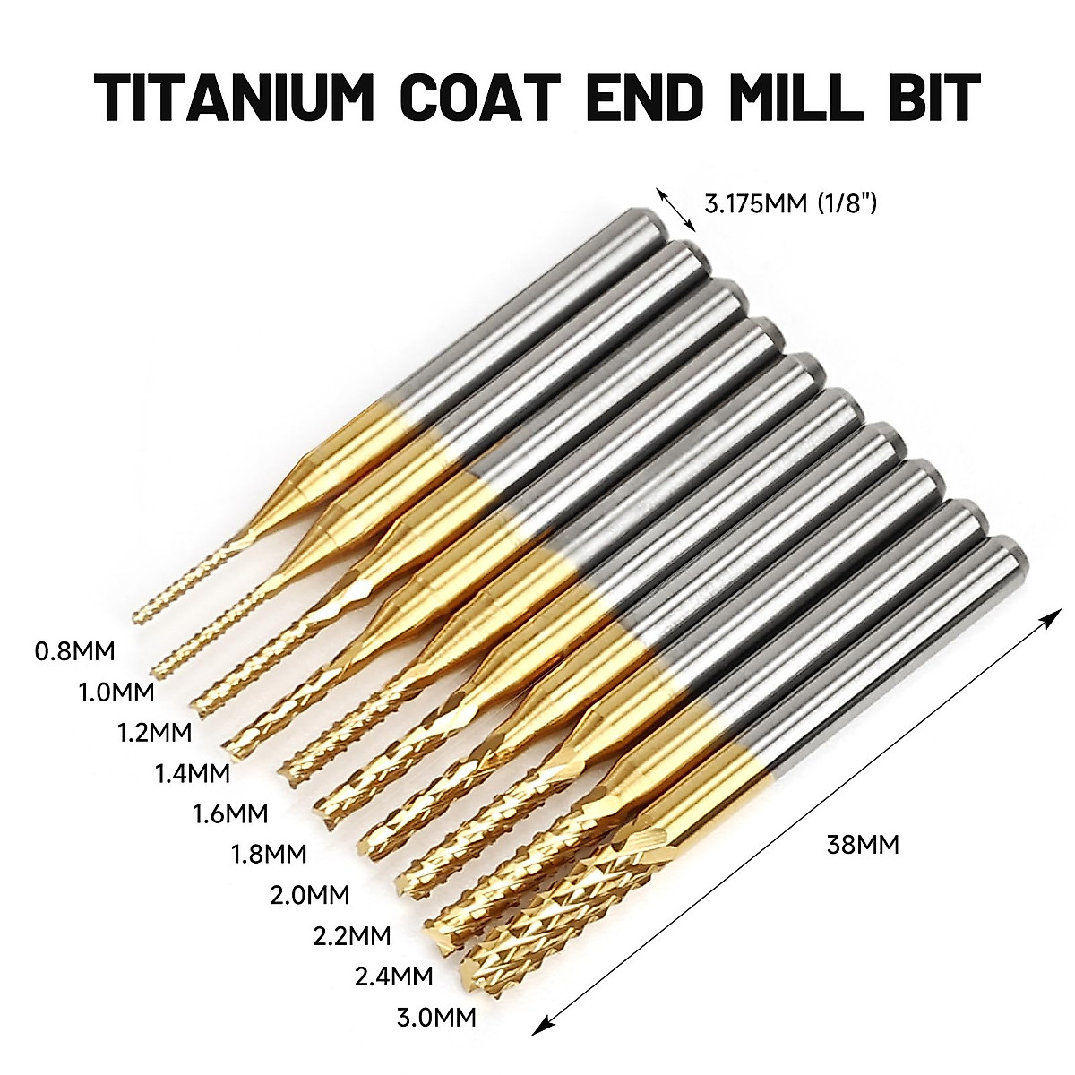 40pcs End Mills CNC Router Bits, 1/8 inch(3.175mm) Shank CNC Milling Carving Bit Set Including 2-Flute Flat & Ball Nose Spiral Bits, Nano Blue Coat & Titanium Coat End Mill, Suitable for ER 11 Collet