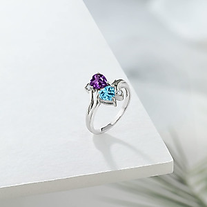 Gem Stone King 925 Sterling Silver Purple Amethyst Swiss Blue Topaz Ring For Women (1.63 Cttw, Heart Shape 6MM, Gemstone February Birthstone, Available In Size 5, 6, 7, 8, 9)