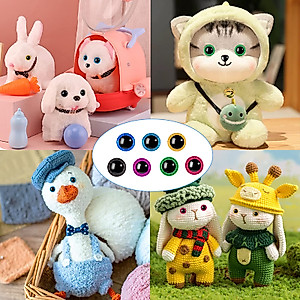 Ferenala 100Pcs 10-30mm Safety Eyes and Noses Large Plastic Craft Crochet Eyes Glitter Doll Eyes with Washers for Plush Animals Stuffed Animals DIY Puppet Bear Toy Doll Making Supplies (Multicolor)