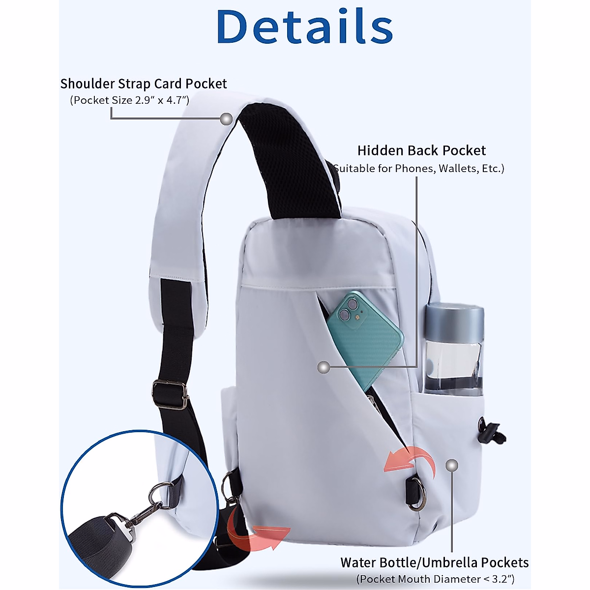 Seoky Rop Men Women Sling Bag Backpack Lightweight Water Resistant Chest Shoulder Crossbody Bags for Walking Travel Cycling Large White