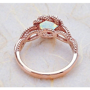 FLYYQMIAO 14K Gold Plated Rose Gold White Simulated Opal Ring White Fire Opal Zirconia Women Jewelry Wedding Engagement Anniversary Ring Flower Shape Women Finger Rings (8#)