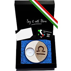 Libra Stone Tealight Candle Holder Handmade in Italy - Gift Box, Candle & Blank Message Card All Incl - Birthday September October - Air Zodiac Astrology Horoscope - Keepsake Ornament Home Decor