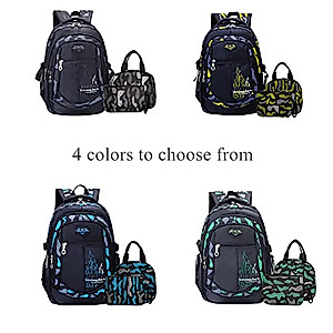 EKUIZAI 3PCS Camo Print Elementary Kids Backpack Primary School Student Daypack Outdoor BookBag with Lunch Box