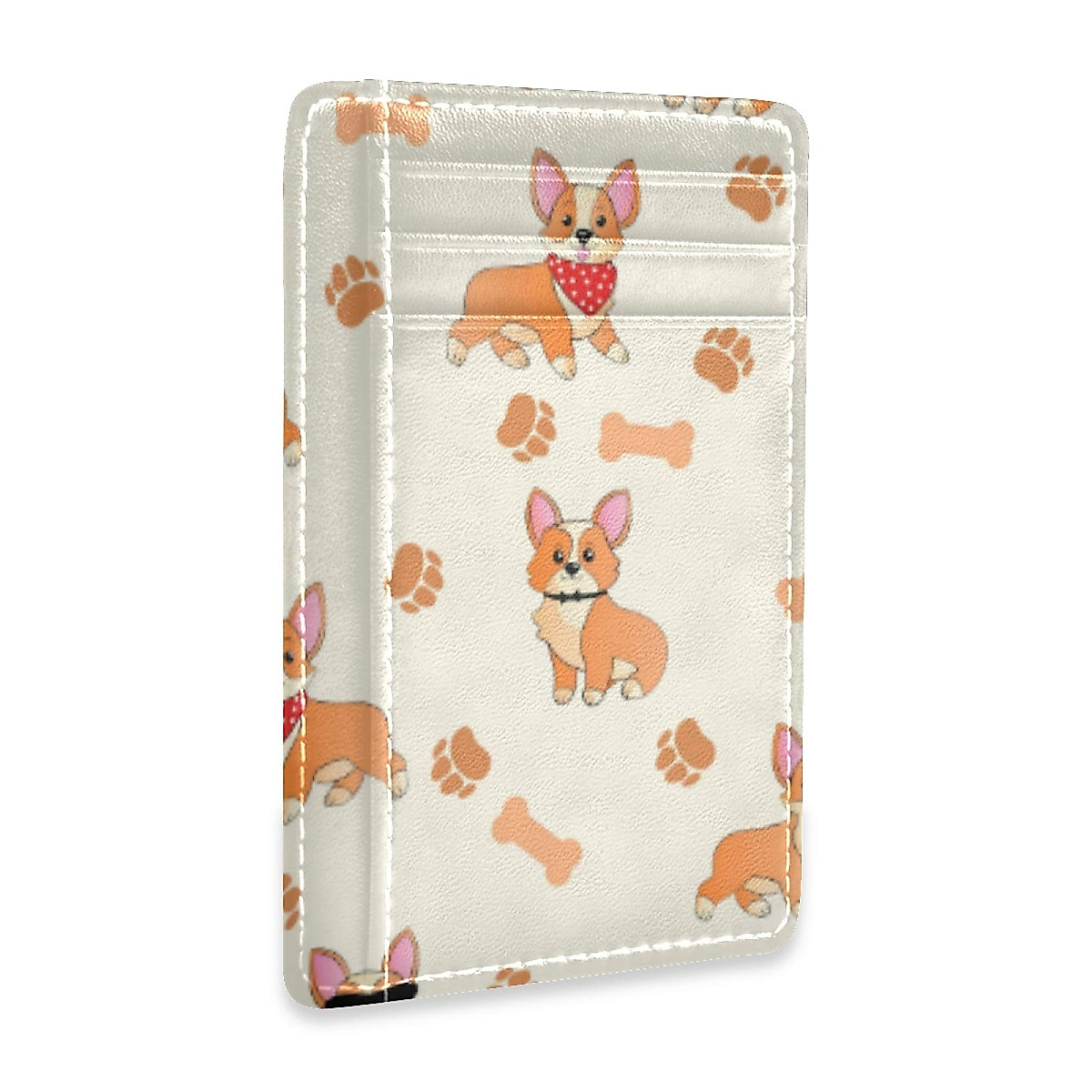 Linomo Thin leather Card Holder and Money Clip Corgi Dog Paws Print Wallet RFID Blocking for Men & Women