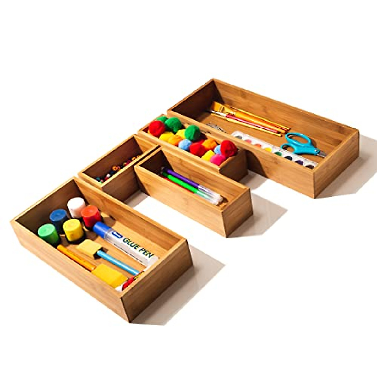 Seville Classics Bamboo Premium Organizer Storage Bins for Kitchen Silverware, Pantry, Closet, Office Desk, Pens, Utensils, Makeup, K Cup, Bamboo, Bin Set (10 Piece)