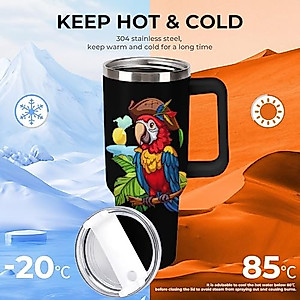 Parrots Bird Tumbler with Handle Travel Mug Water Bottle Tea Coffee Cup Black-style