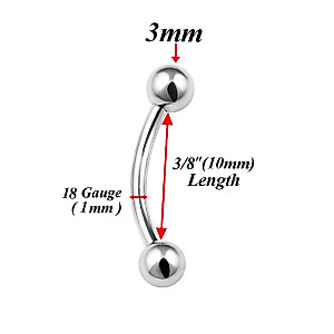bodyjewellery 3pcs 18g 1mm small gauge curved barbell banana Surgical Steel Rook Conch Labret Helix Lip Ring Tragus Eyebrow Cartilage Ball