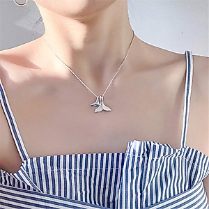 Sterling Silver Necklace with Double Mermaid Tail Pendants for Women Men Delicate Personalized Polished Fish Whale Tail Pendant Dangling 18" Chain Fashion Jewelry