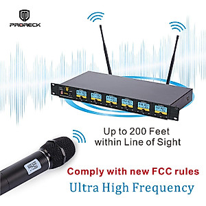 PRORECK MX66 6-Channel UHF Wireless Microphone System with 6 Hand-held Microphones Karaoke Machine for Party/Wedding/Church/Conference/Speech