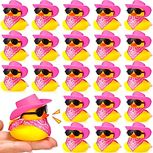 24 Set Cowboy Rubber Duck Mini Yellow Duckies Bath Party Toy Tiny Ducks Bathtub Toy with Cowboy Hat Paisley Bandanas Sunglasses for Summer Baby Shower Birthday Swimming Party Favor (Elegant Style)