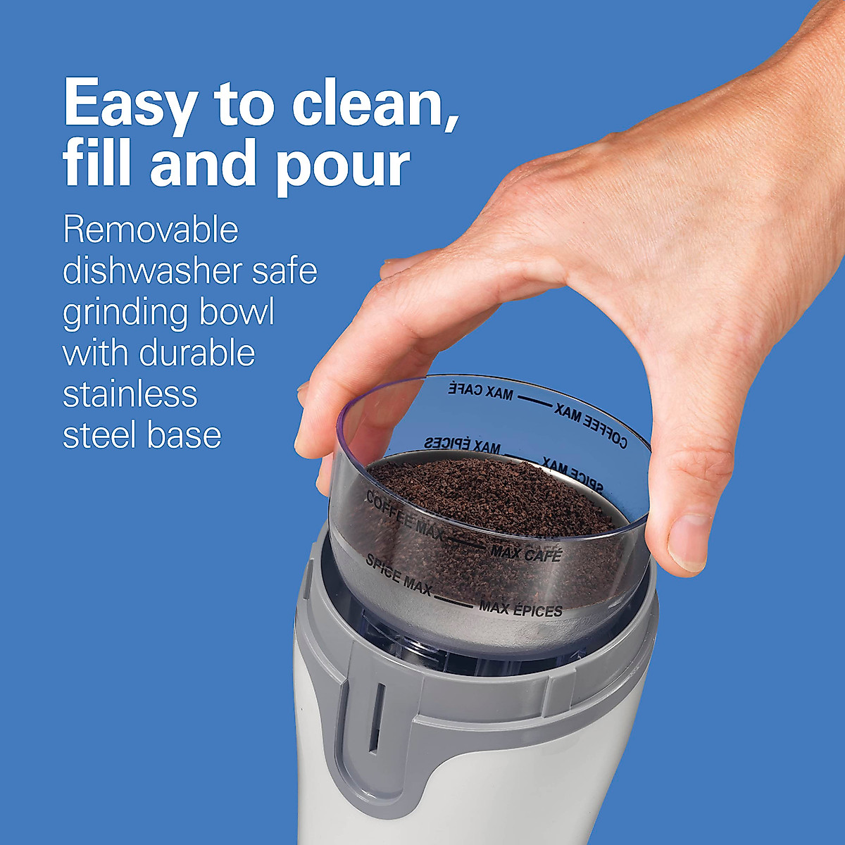 Hamilton Beach Fresh Grind Electric Coffee Grinder for Beans, Spices and More, Stainless Steel Blades, Removable Chamber, Makes up to 12 Cups, White