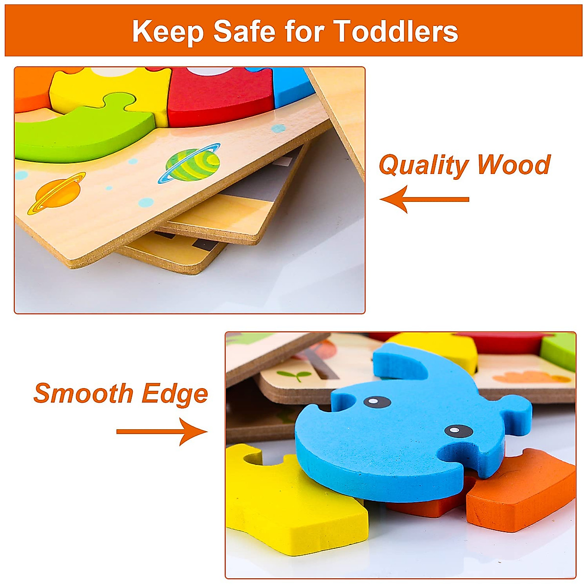 SKYFIELD Wooden Animal Puzzles for 1 2 3 Years Old Boys Girls, Toddler Educational Developmental Toys Gift with 6 Animals Baby Montessori Color Shapes Learning Puzzles