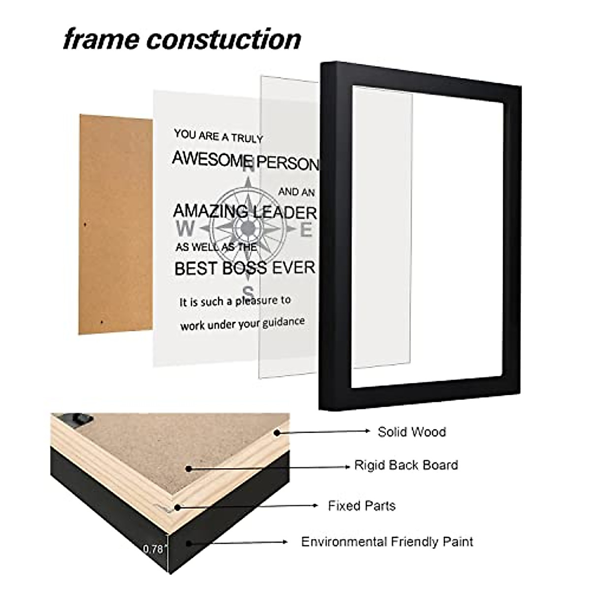 Cool Office Art Decor, Black Picture Frame 8x10, Wooden Photo Frame, Cleal Hanging Wood Poster Frame 9x11"