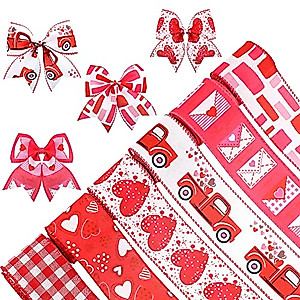 6 Rolls Heart Wired Ribbon 2.5" Valentine's Day Burlap Ribbon Buffalo Plaid Red Pink Heart Truck Love Letter Ribbon for Gift Wrapping Home Wedding Anniversary Decor Bows Wreath Craft, 30 Yards