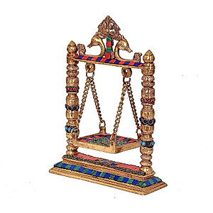 Brass Swing Jhula for Ladoo Gopal Idol Krishna Statue Laddu Gopal Jhula Palna for Laddu Gopal Ji Nand Gopal Swing Palna Decorative Showpiece (Brass, Height 10.25")
