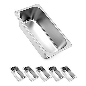 QWORK 1/3 Size Steam Table Pans, 6 Pack 4 Inch Deep 304 Stainless Steel Commercial Food Warmers, for Restaurants and Hotels, Anti-Clogging Table Steaming Pan