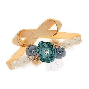 Sage Forest Green Flower Belt Sash Bridal Maternity Belly Band Brown Gray Flowers Baby Shower Gender Reveal Keepsake Gift