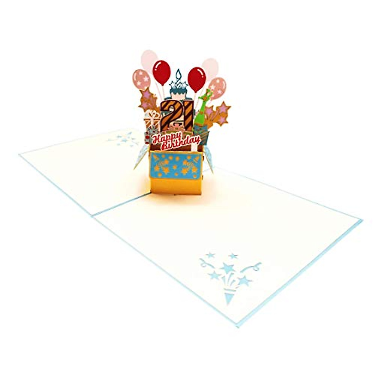 iGifts And Cards Happy 21st Blue Birthday Party Box 3D Pop Up Greeting Card - Awesome Twenty-one, Cute, Congrats, Unique, Celebration, Feliz Cumpleaños, Balloons, Gift, Presents