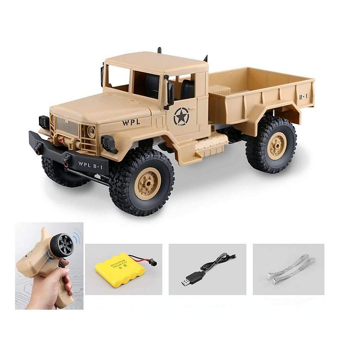 Graces Dawn Remote Control Car, Terrain RC Cars, Electric Remote Control Off Road Military Truck, 1/16 2.4G 4WD Off-Road RC Military Truck Rock Crawler Army Car (Yellow)