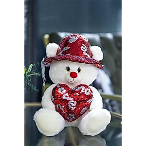 XIRONGTU Sequin Teddy Bear Stuffed Animal (15 Inches) Heart Plush Teddy Bear That Say Love,Valentine's Day Gift,Surprise Gifts for Wife, Wedding Gifts, Birthday Gifts for Women