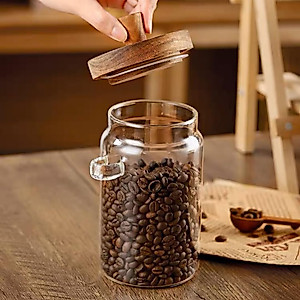 ANSQU Glass Jar with Wooden Lid & Spoon, 20.3oz Food Storage Containers Coffee Jar Coffee Grounds Container, Coffee and Food Storage Canister (1 Pack)