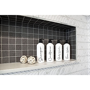 Alora Reusable Face Wash Bottle - Permanent Stylish Labels - 16oz Pump Bottle Dispenser for Face Wash - Empty Plastic Refillable Containers for Shower