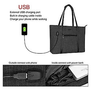 MOSISO USB Port Laptop Tote Bag for Women,Compatible with MacBook, 17-17.3 inch Notebook and Chromebook, Work Travel Business Computer Bag with Small Purse, Black