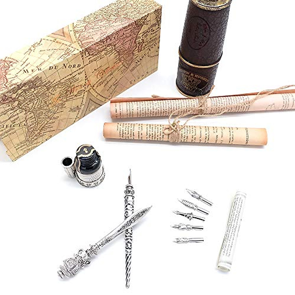 GC QUILL Metal Calligraphy Dip Pen and Letter Opener Set with 6 Nibs, 1 Ink Bottles and 1 Pen Holder - MU-06