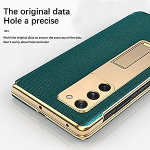 EAXER Compatible with Samsung Galaxy Z Fold 3 5G Case Metal Stand Front with Tempered Glass Cover Luxury Leather Hybrid Plating PC with Kickstand Cover Shockproof Protective Fold Case (Black)