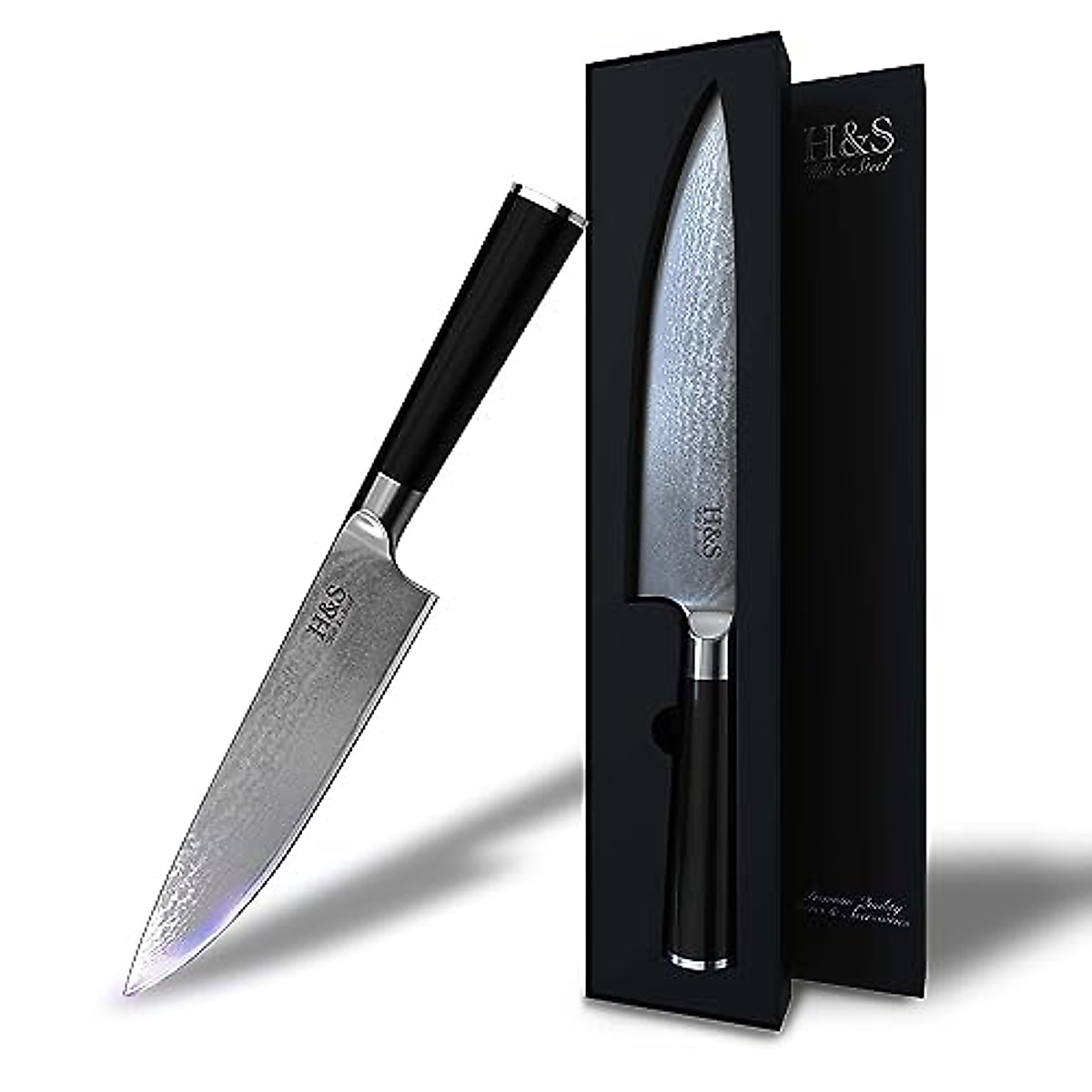 Hilt & Steel Damascus Steel Chef Knife | Premium Damascus knife | 8 Inch blade | G10 Composite Handle | Ultra Sharp
