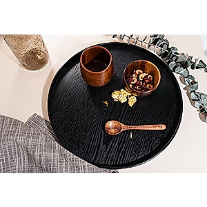 Islandoffer ash Wood Round Black Tray Tea Cake Tray Japanese Style (1pc)