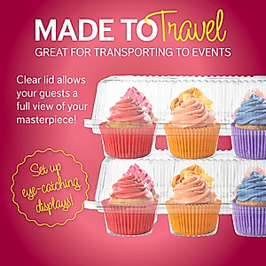Plastic Cupcake Containers Boxes | 6 Compartment – 12 Pack | Disposable High Dome Dozen Cupcake Holder With Lid Bulk | Extra Sturdy Stackable Cupcake Boxes | Durable Muffin Packaging Transporter To Go