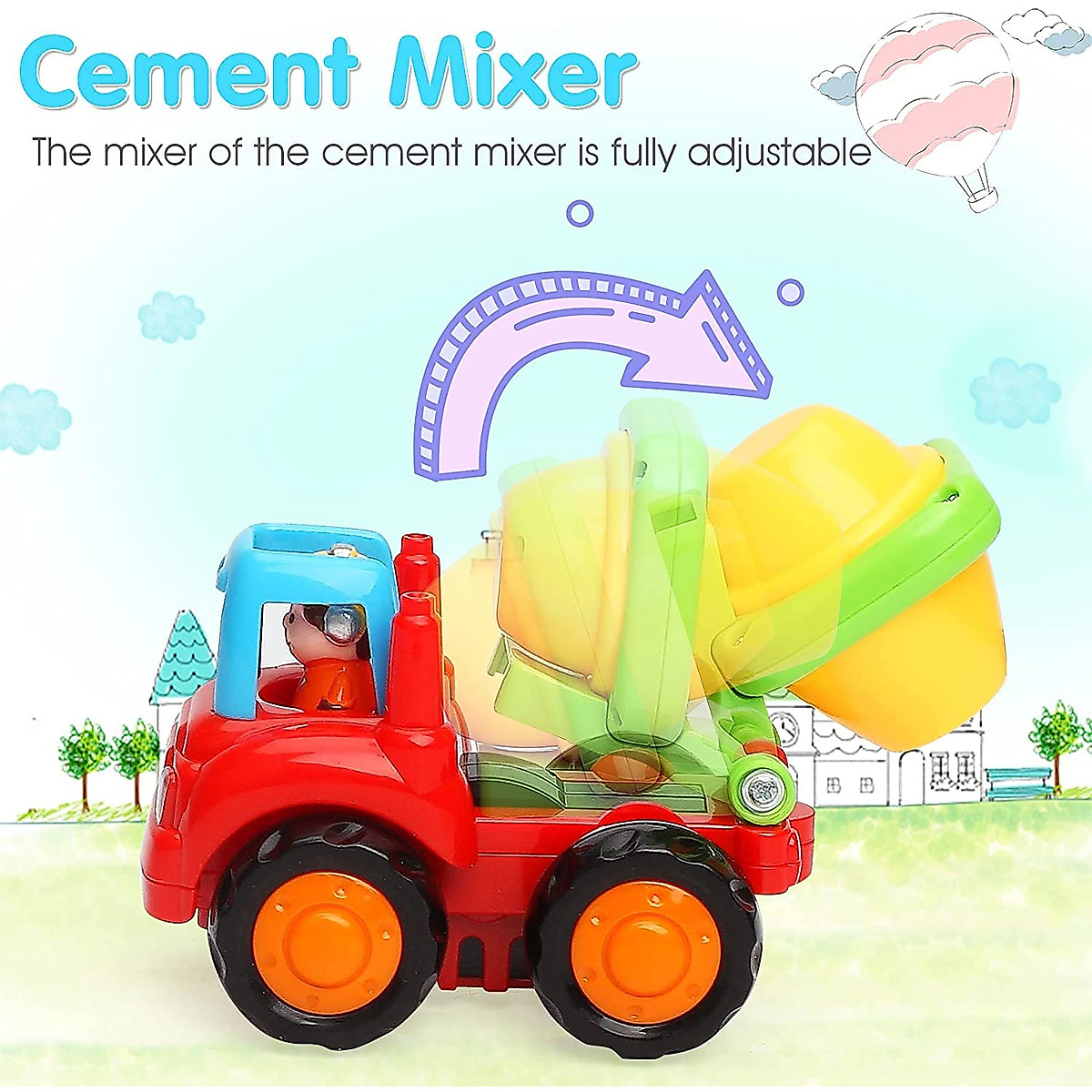 TINOTEEN Baby Toy Cars for 1 2 3 Year Old, 4 Pack Toddler Friction Powered Cars Push and Go Car Toys Baby Construction Vehicles