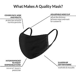 Black Face Mask, 5 Pcs Cloth Mask Cotton Face Masks Washable Reusable Fashion Protective Fabric Masks Outdoor for Adults Men Women Teens